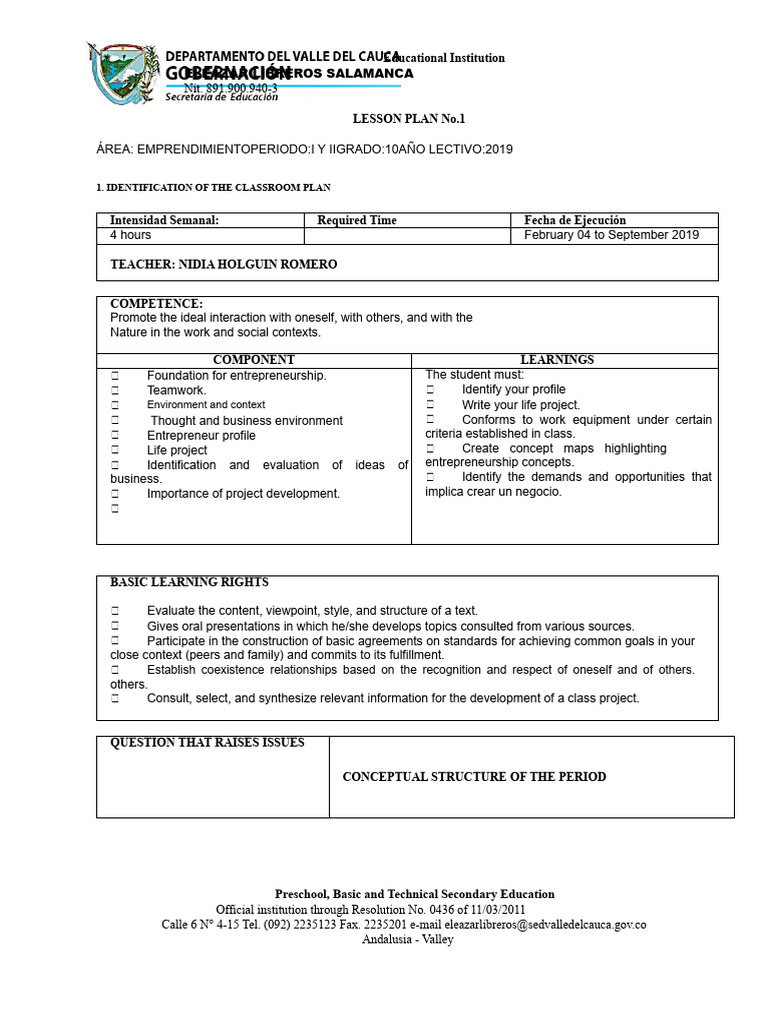 Classroom Plan Entrepreneurship | PDF | Entrepreneurship | Lesson Plan