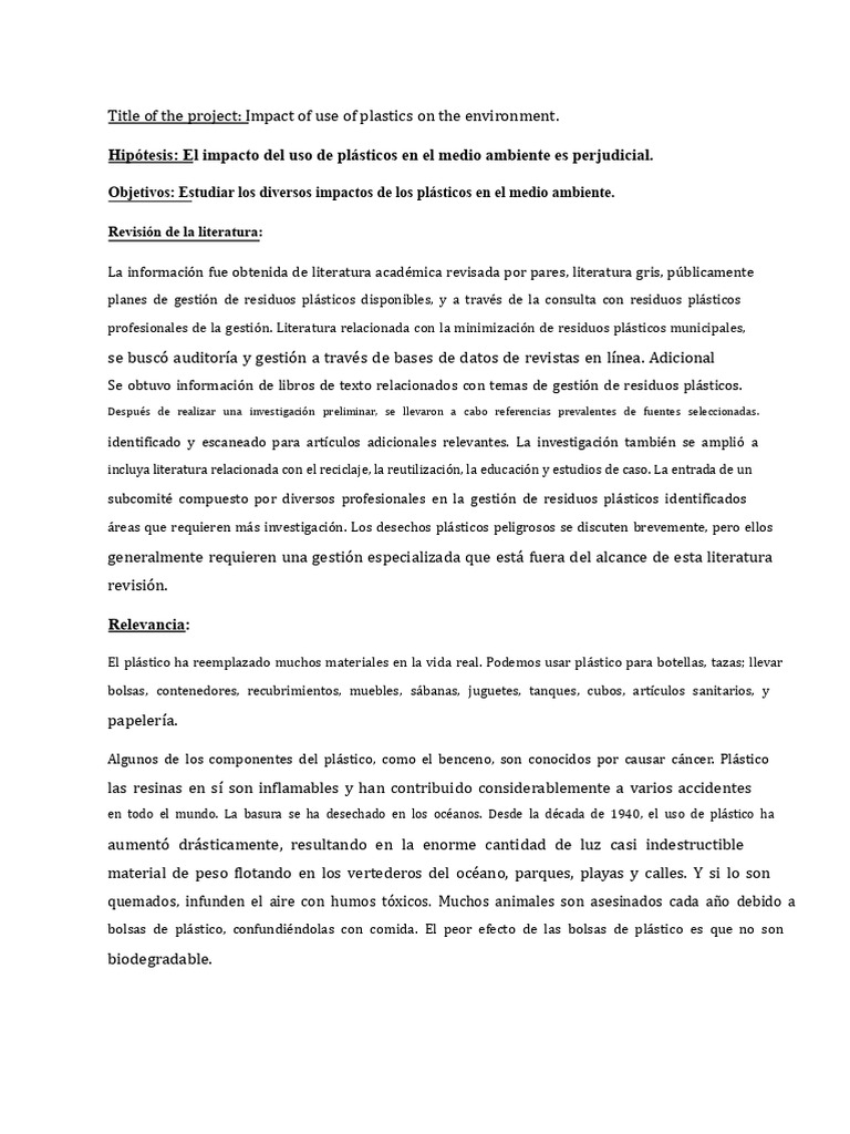 Impacto ambiental del uso de plásticos | PDF | El plastico | Residuos