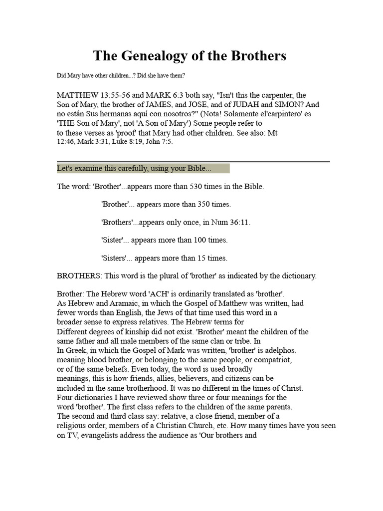 The Genealogy of The MARIA Brothers | PDF | Mary, Mother Of Jesus ...