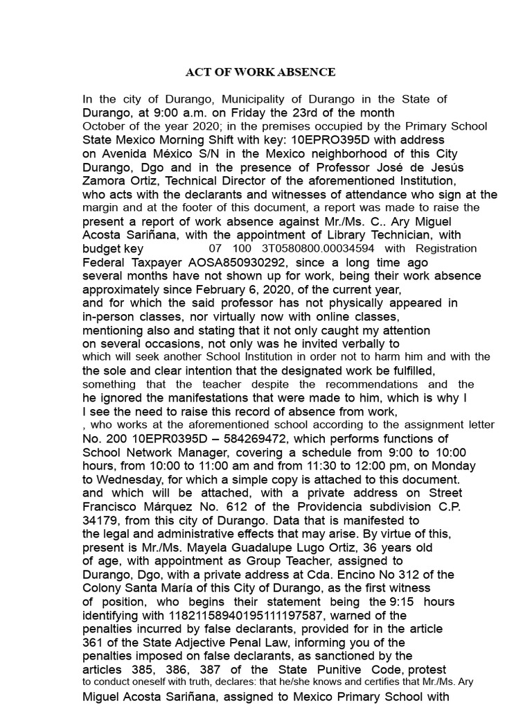WORK ABSENCE RECORD | PDF