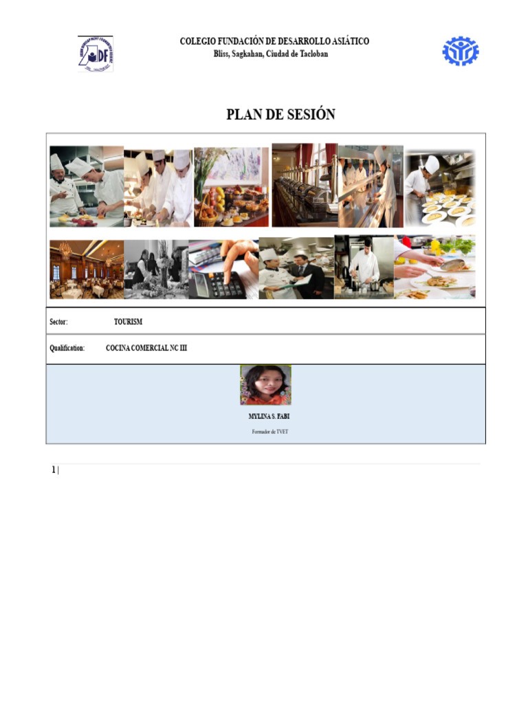 Plan de Sesión Cocina Comercial NC III | PDF | Buffet | Aprendizaje
