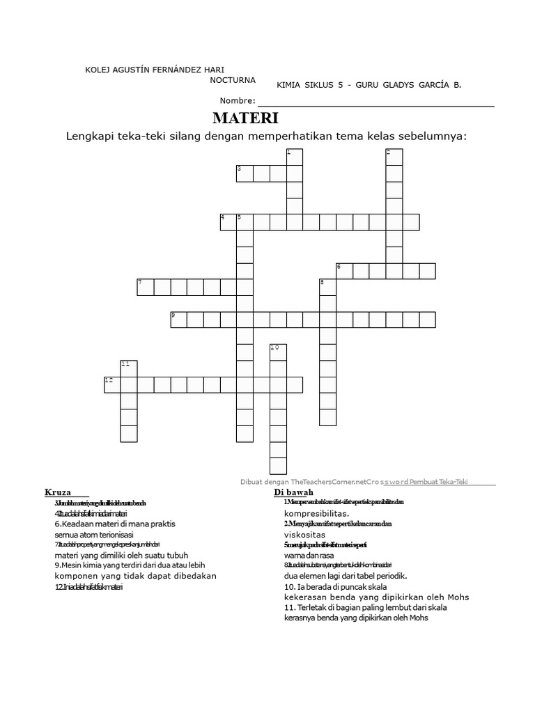 Teka-Teki Silang Tentang Materi | PDF