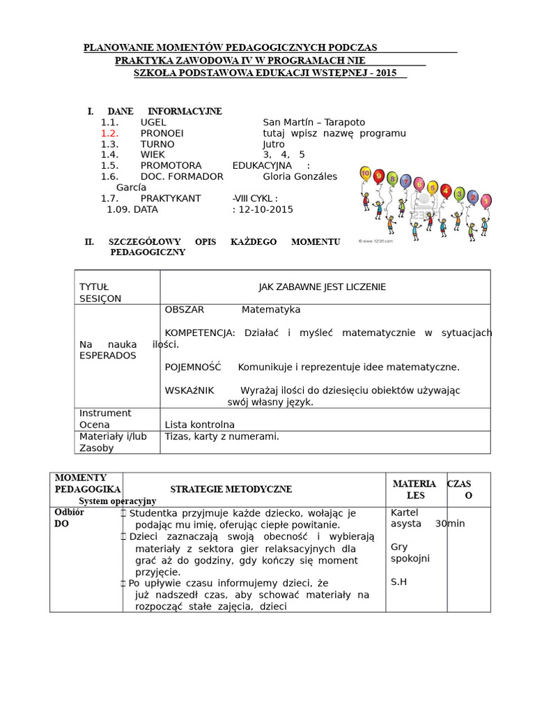 Sesja Nauczania - Poziom Podstawowy | PDF