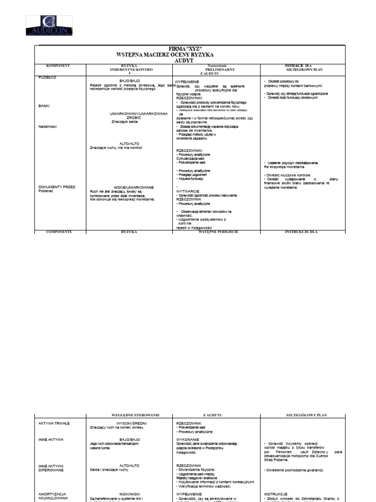 Wstępna Matryca Oceny (RYZYKO) | PDF