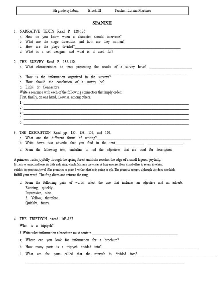 Third Block Curriculum Fifth Grade | PDF