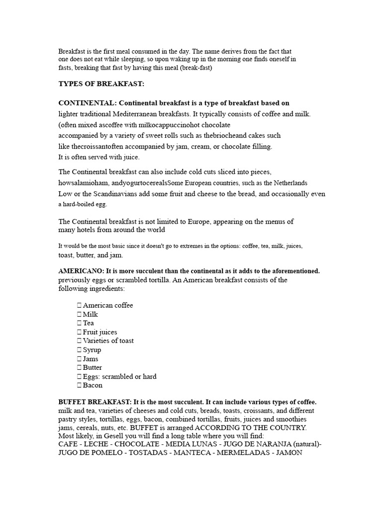 Types of Breakfast: Continental to American | PDF | Meal | Foods