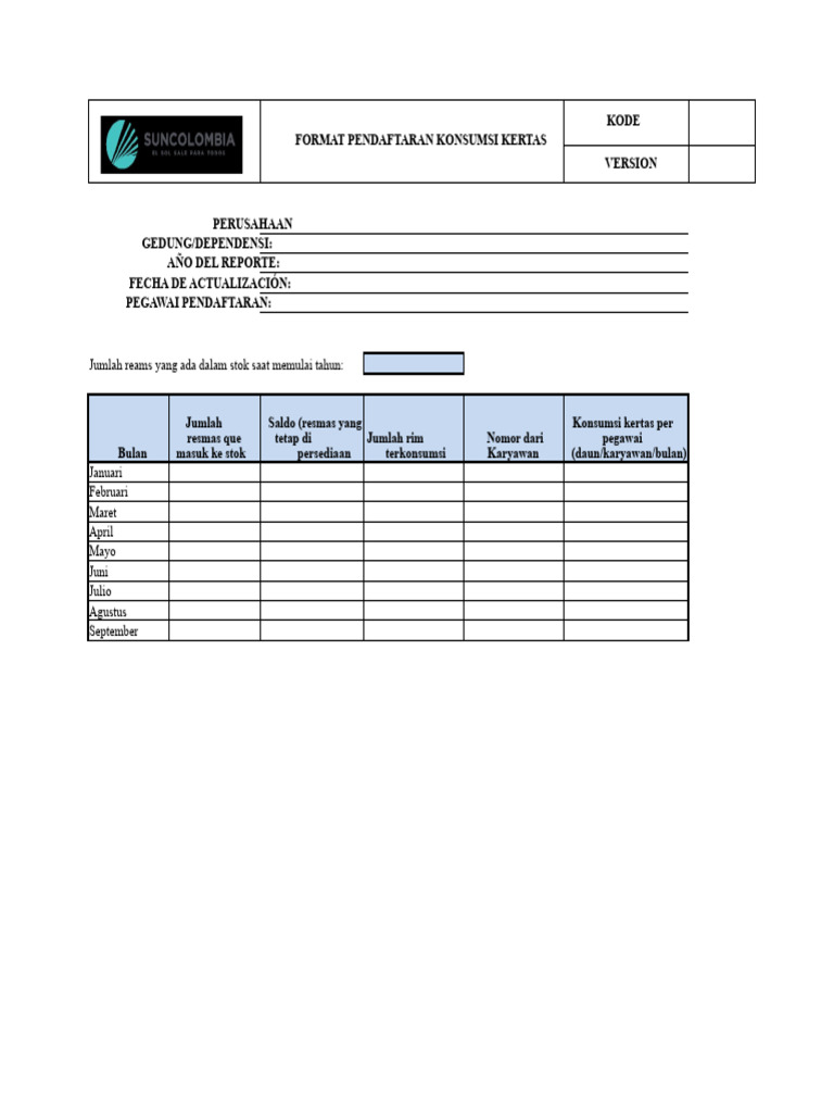 Format pendaftaran konsumsi kertas | PDF