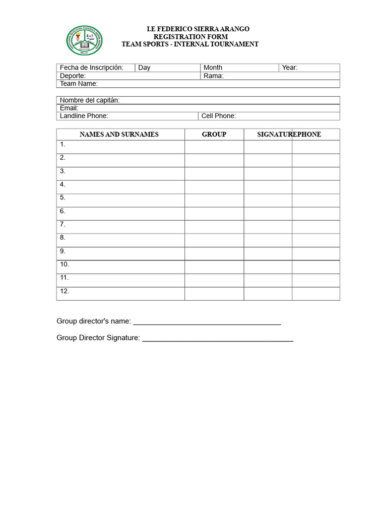 Team Sports Registration Form | PDF