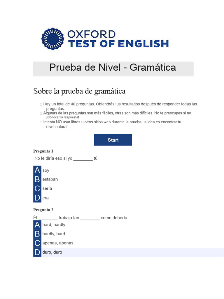 Oxford - Prueba de Gramática | PDF | Gramática