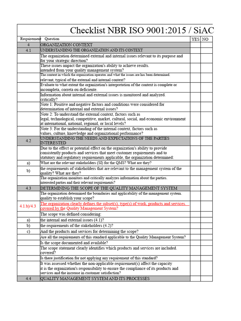 Checklist NBR ISO 9001 2015 - PBQP-H - General | PDF | Verification And ...