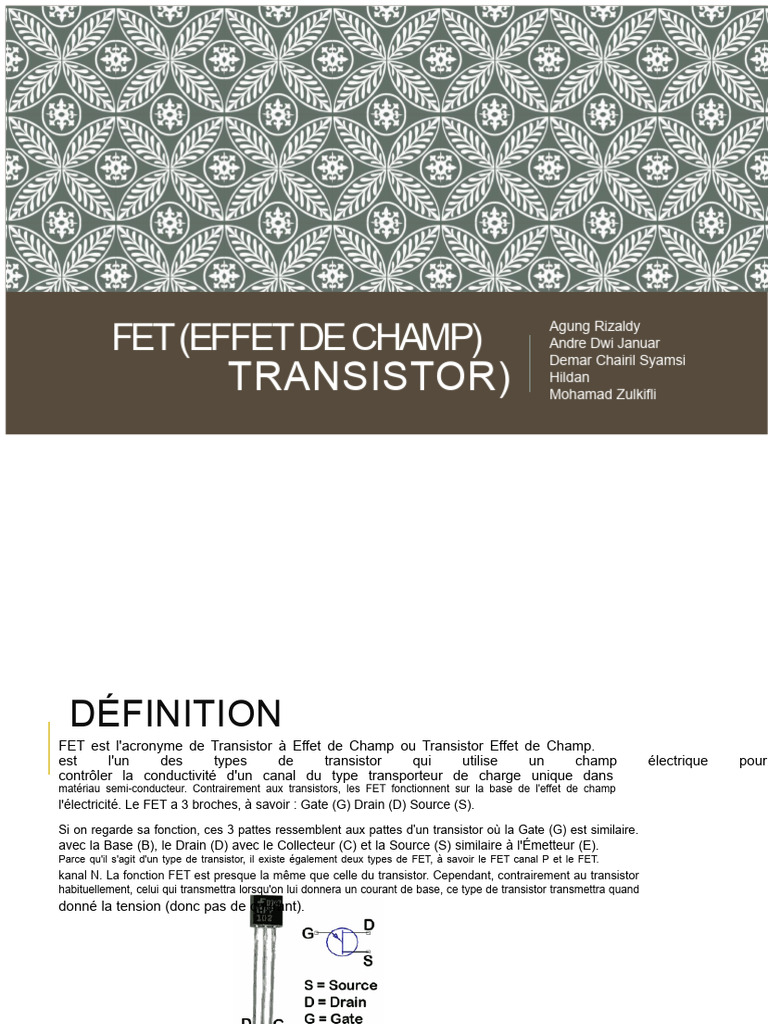 Comprendre le Transistor FET et ses Types | PDF | Transistor à effet de ...