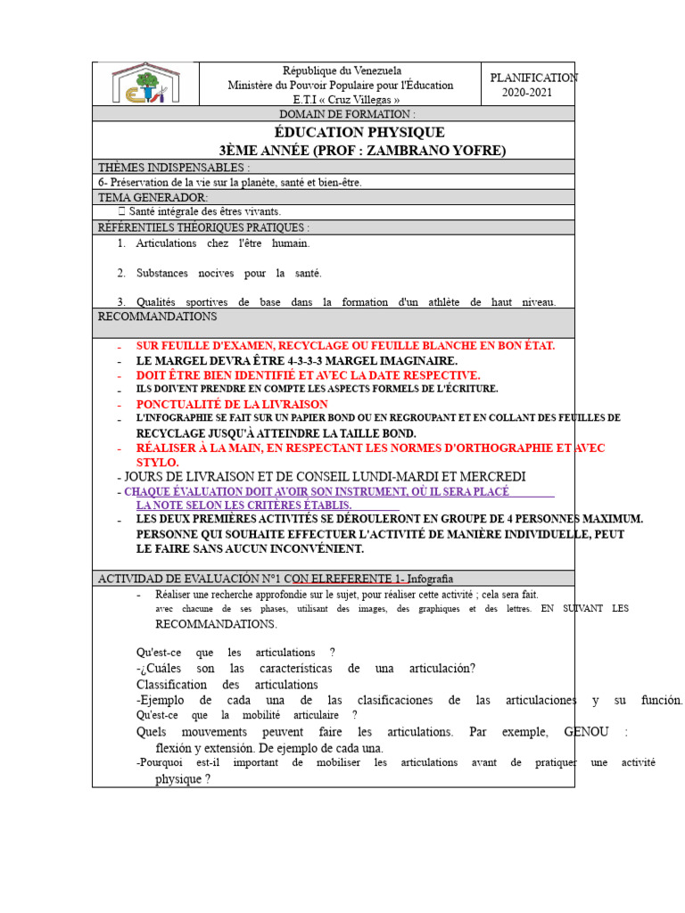 Activités 3ème Année Éducation Physique | PDF | Adolescence | Athlétisme