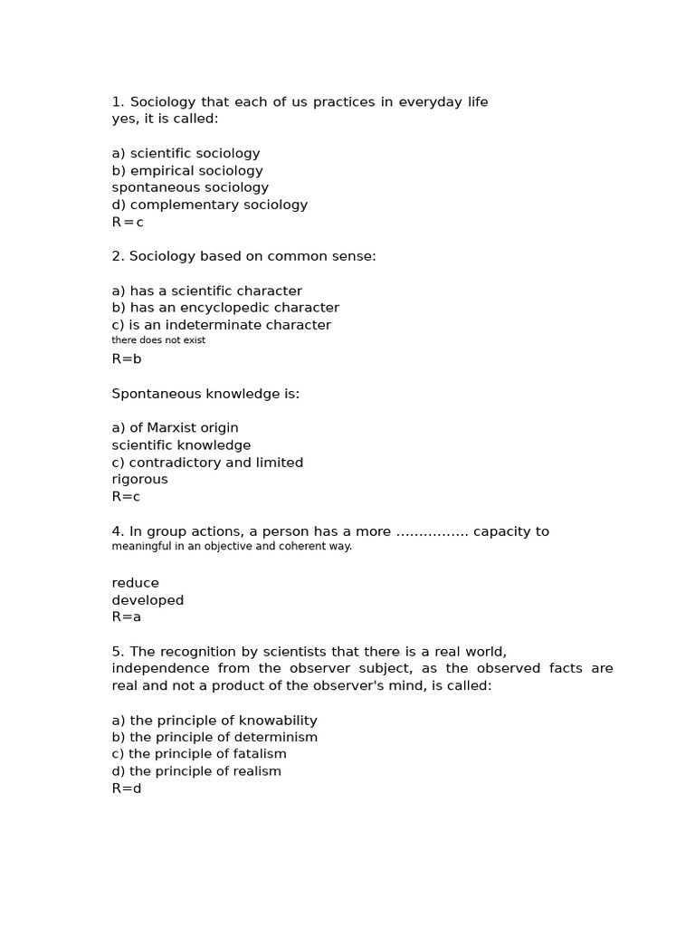 Sociology Multiple Choice Test | PDF | Family | Sociology