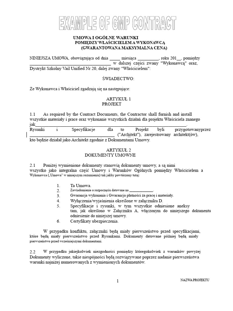Przykład Umowy GMP | PDF