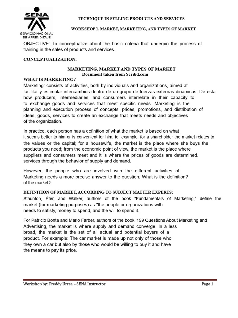 Workshop 1. Market and Marketing | PDF | Market (Economics) | Marketing