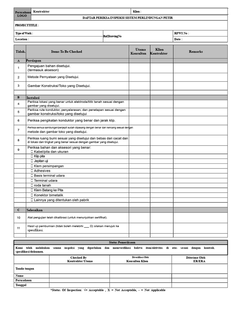 Daftar Periksa Inspeksi Perlindungan Petir | PDF