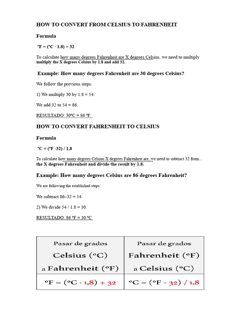 Celsius to Fahrenheit Conversion Formula | PDF