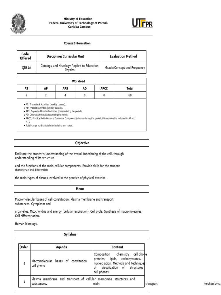 Cytology and Histology Course Overview | PDF | Cell (Biology) | Cell ...