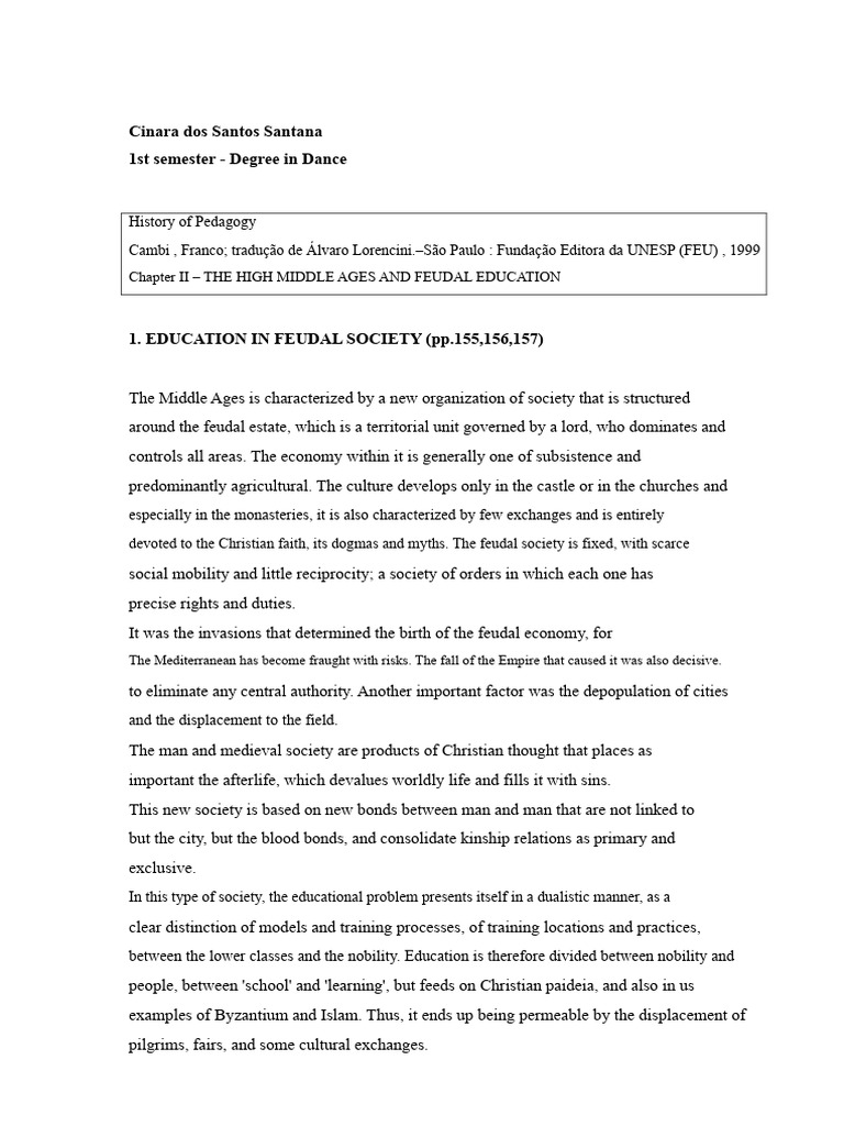Summary: The High Middle Ages and Feudal Education | PDF | Science ...