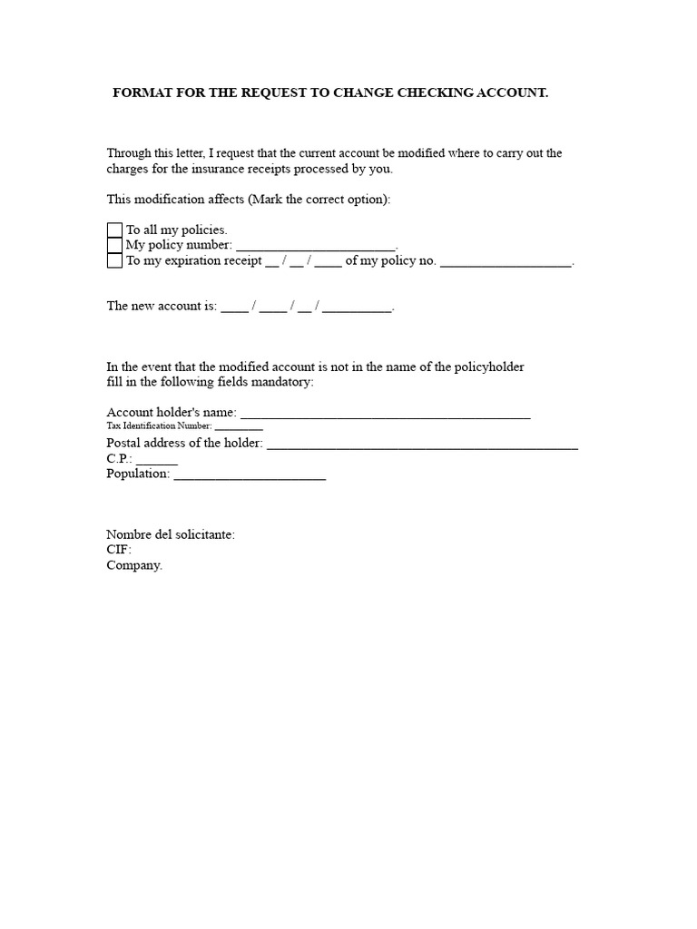 Change Request for Checking Account | PDF