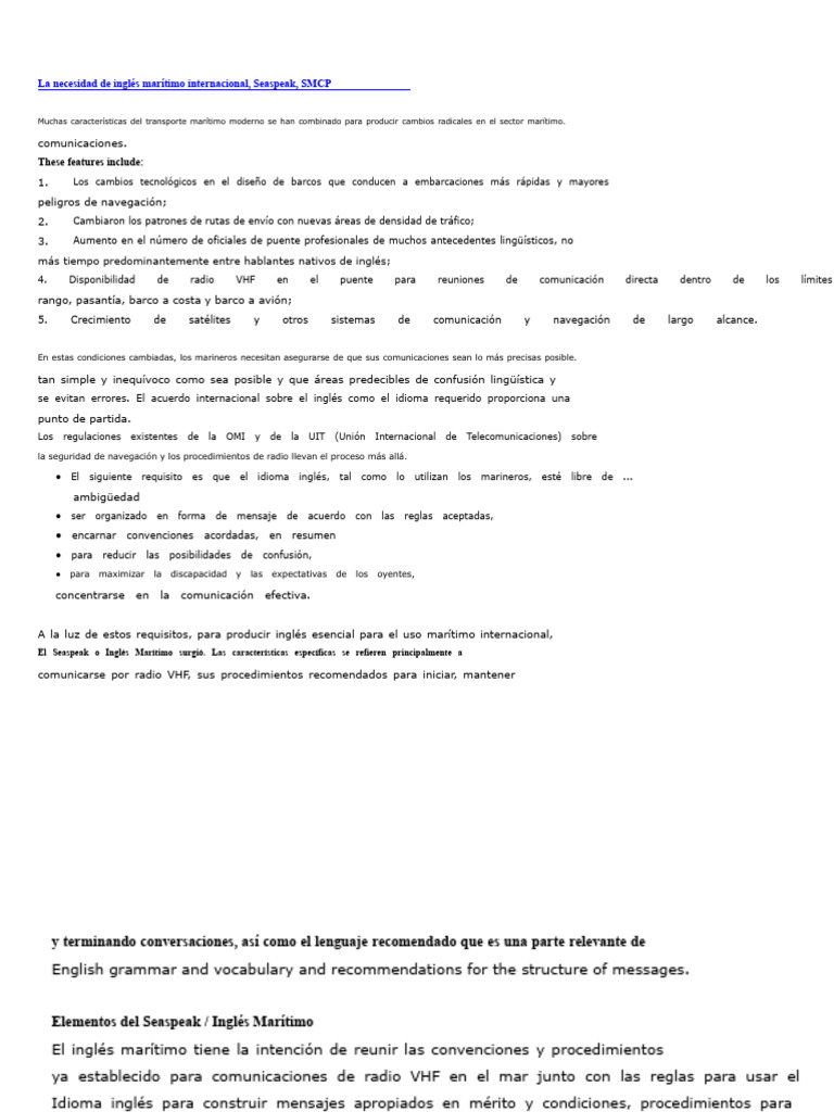 Inglés Marítimo, Seaspeak, SMCP | PDF | Comunicación | Buques