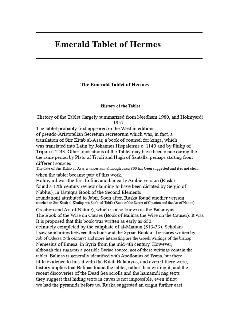 Emerald Tablet of Hermes | PDF | Alchemy