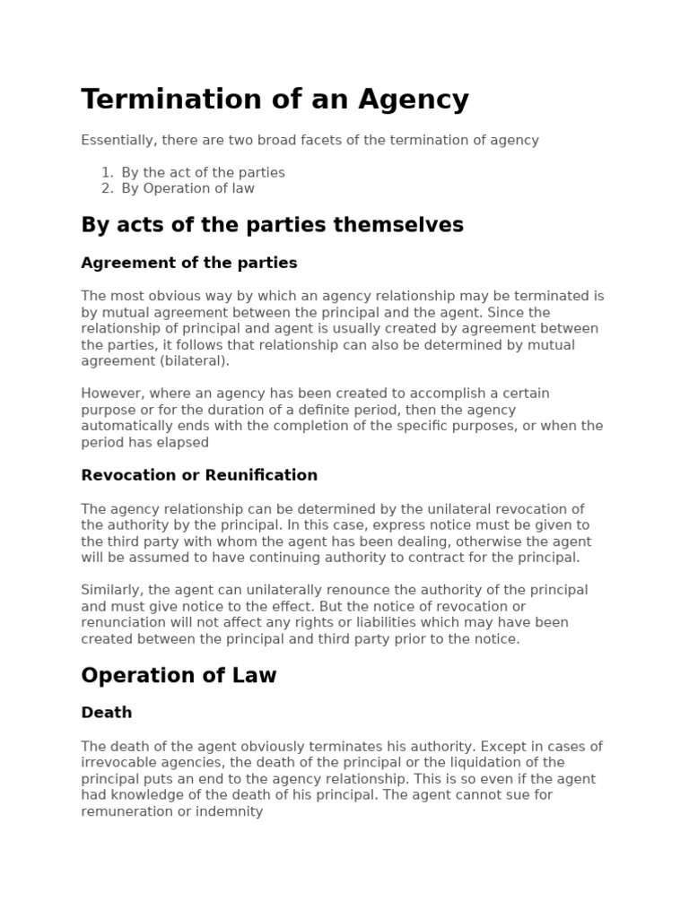 Agency Termination: Law vs. Parties | PDF | Law Of Agency | Law Of ...