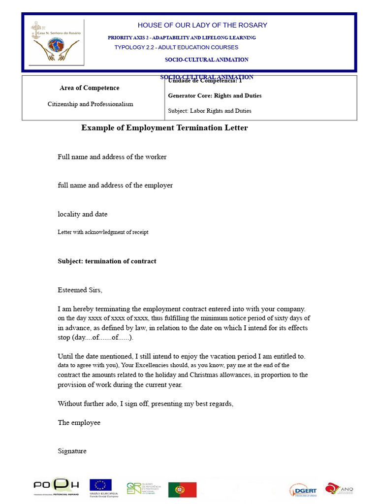 Example of Employment Contract Termination Letter | PDF