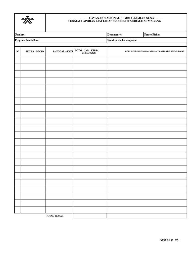 Format Jam Tahap Produktif Sena | PDF
