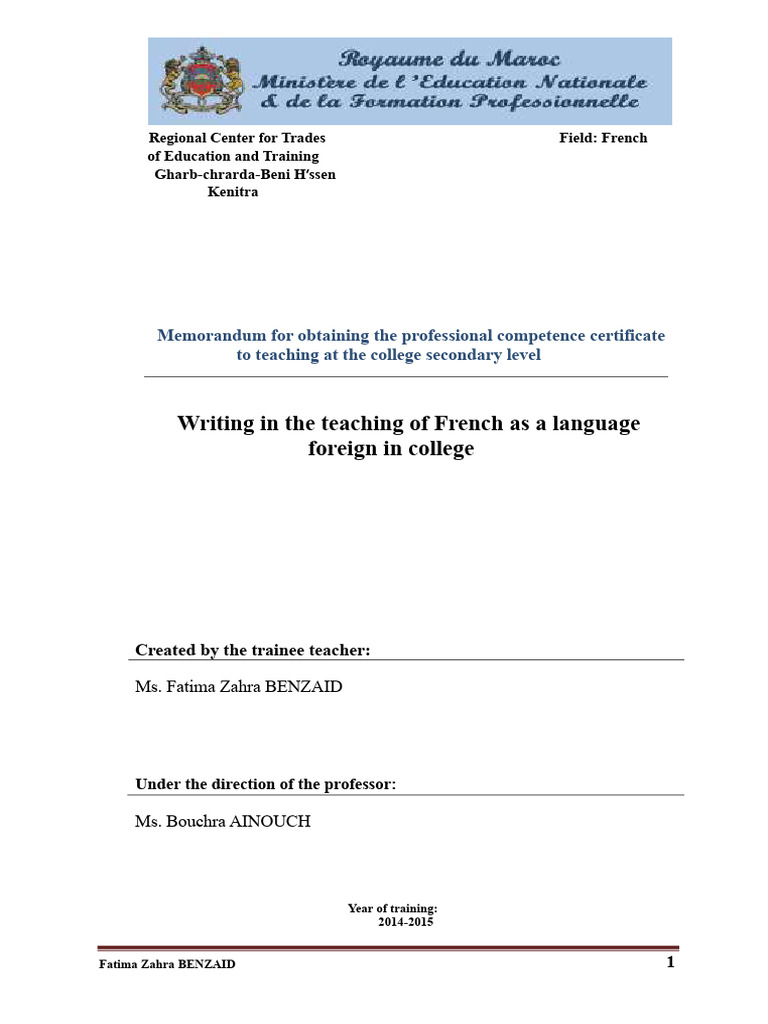 Writing in French Teaching | PDF | Educational Assessment | Syntax