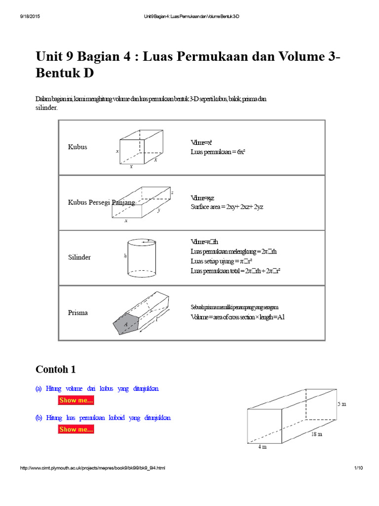 Unit 9 Bagian 4 - Luas Permukaan Dan Volume Bentuk 3-D | PDF