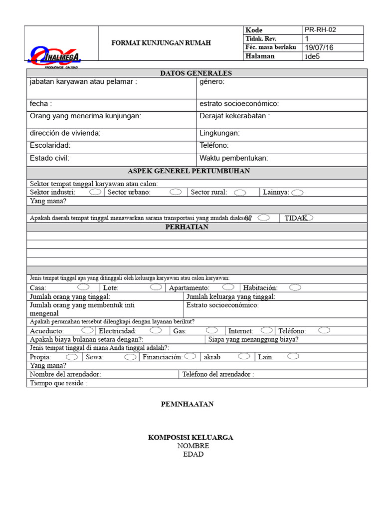 Format Kunjungan Rumah | PDF