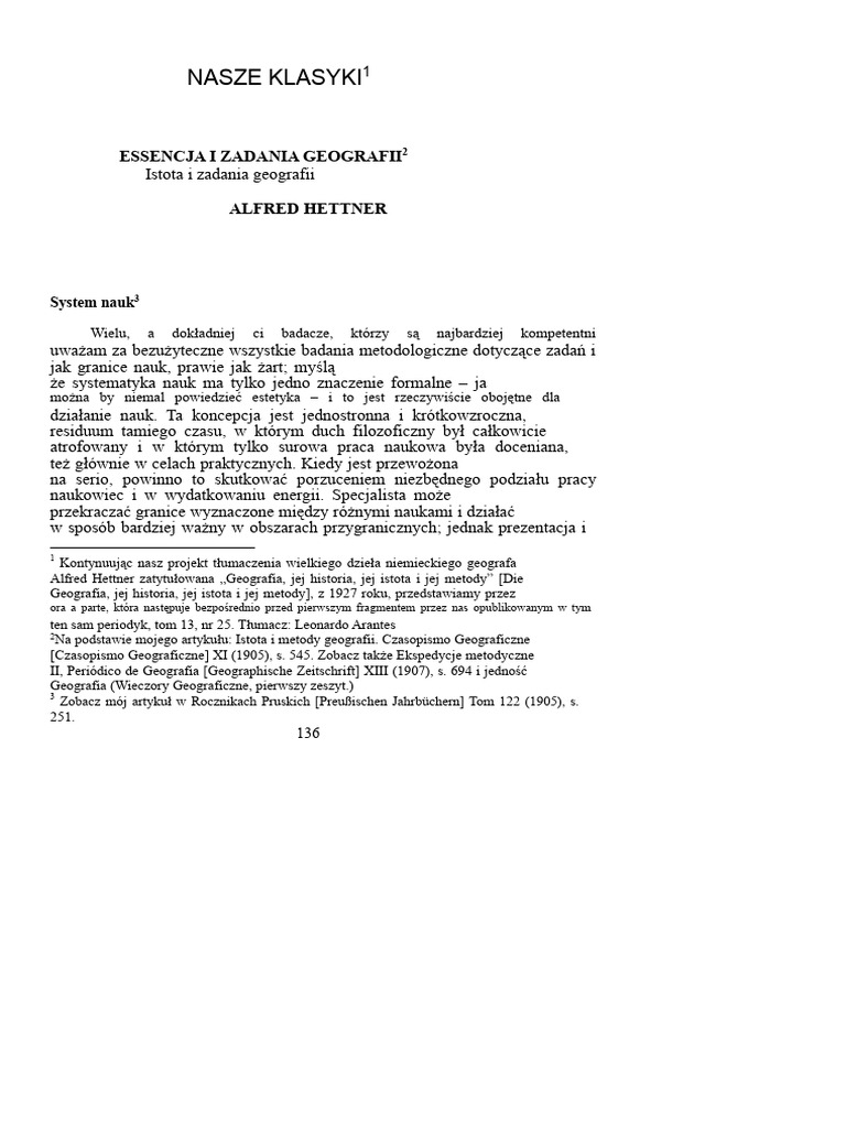 Alfred Hettner - Istota I Zadania Geografii | PDF