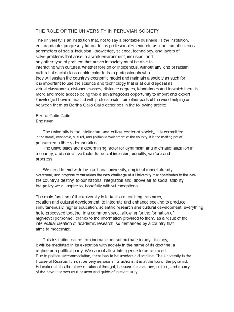 University’s Impact on Peruvian Society | PDF | University | Knowledge