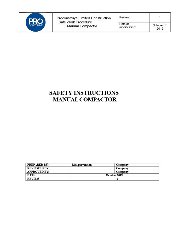 Manual Compactor Safety Procedure Guide | PDF | Personal Protective ...