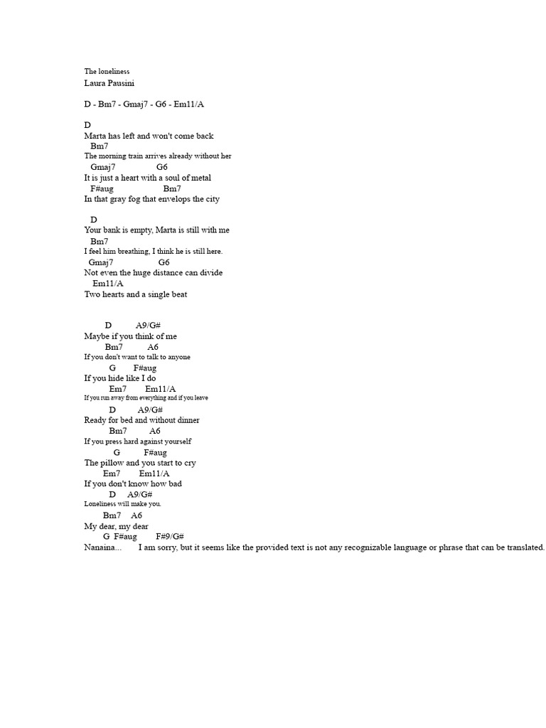 Loneliness in Laura Pausini's Lyrics | PDF
