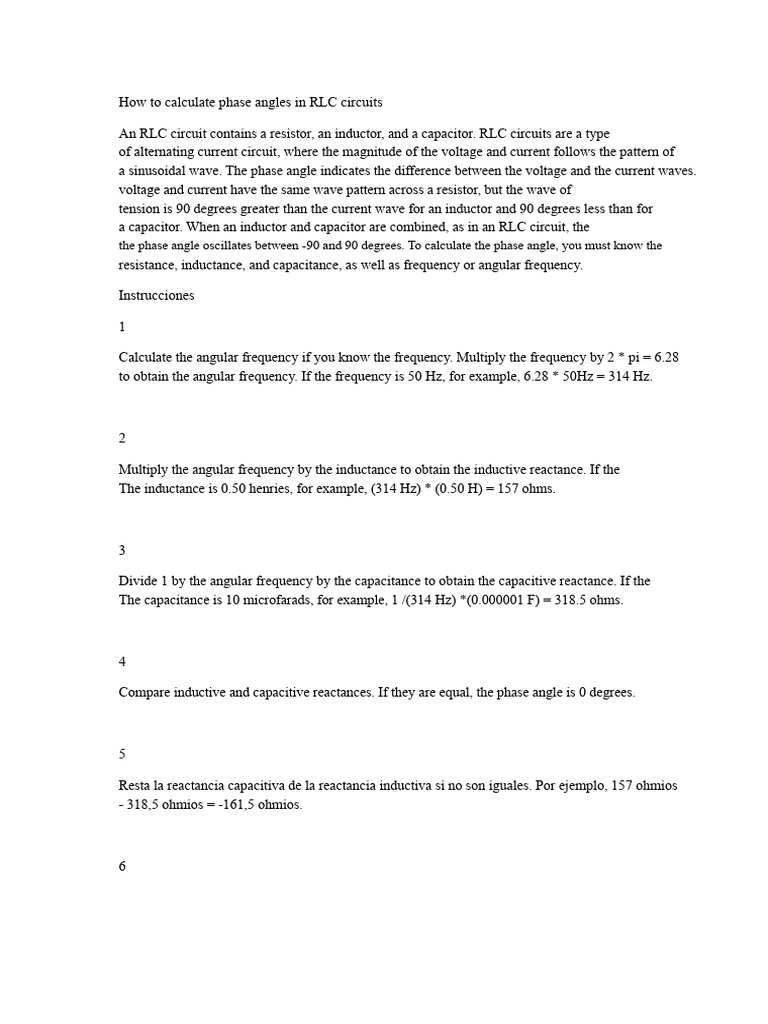 How To Calculate Phase Angles in RLC Circuits | PDF | Electrical ...