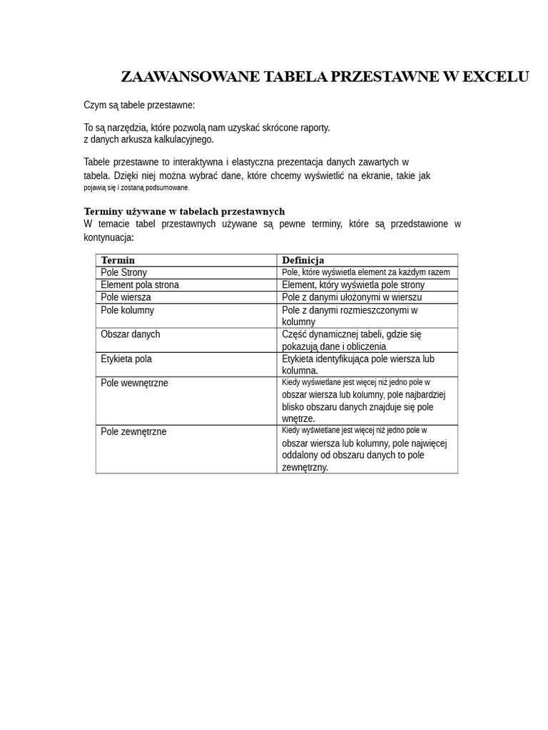 Zaawansowane Tabele Przestawne W Excelu | PDF