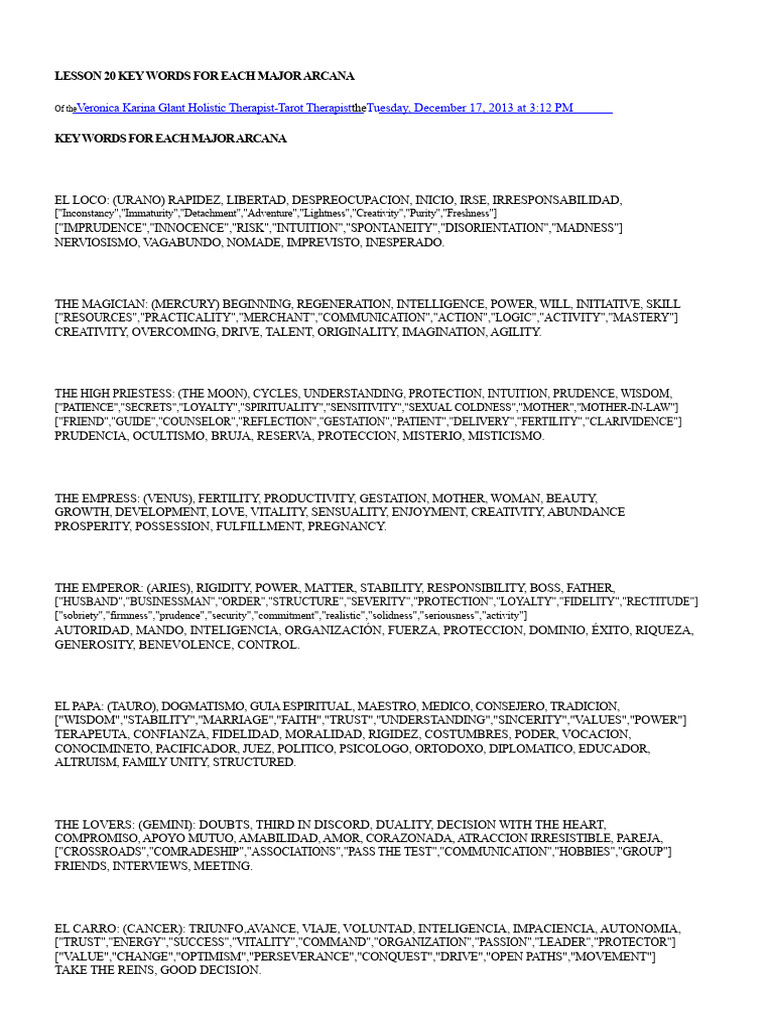 Lesson 20 Key Words for Each Major Arcana | PDF | Major Arcana ...