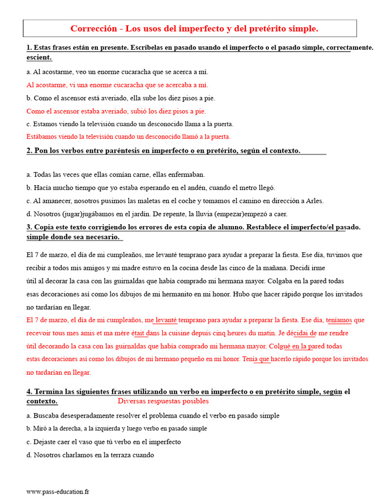 Corrección Del Imperfecto y Del Pasado Simple 6º Control Con La ...