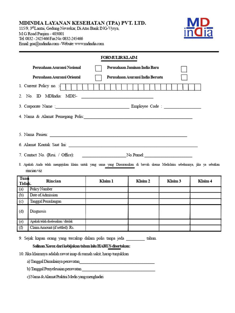 Formulir Klaim | PDF