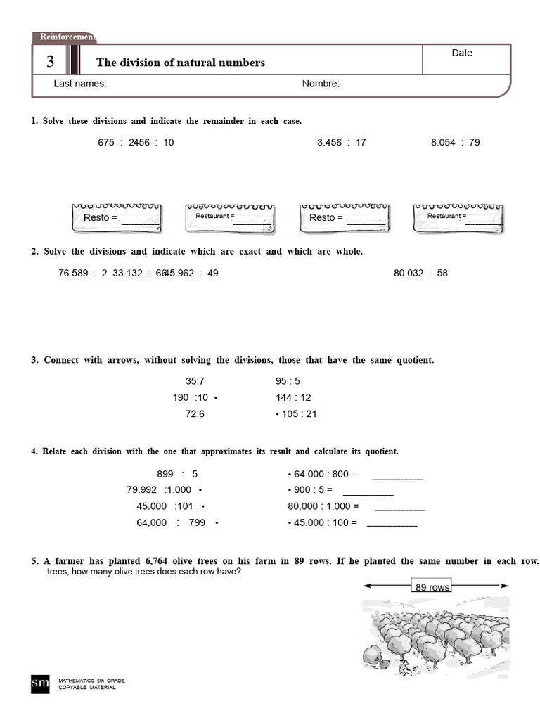 Mathematics Reinforcement Activities 5th Grade (Unit 3) | PDF