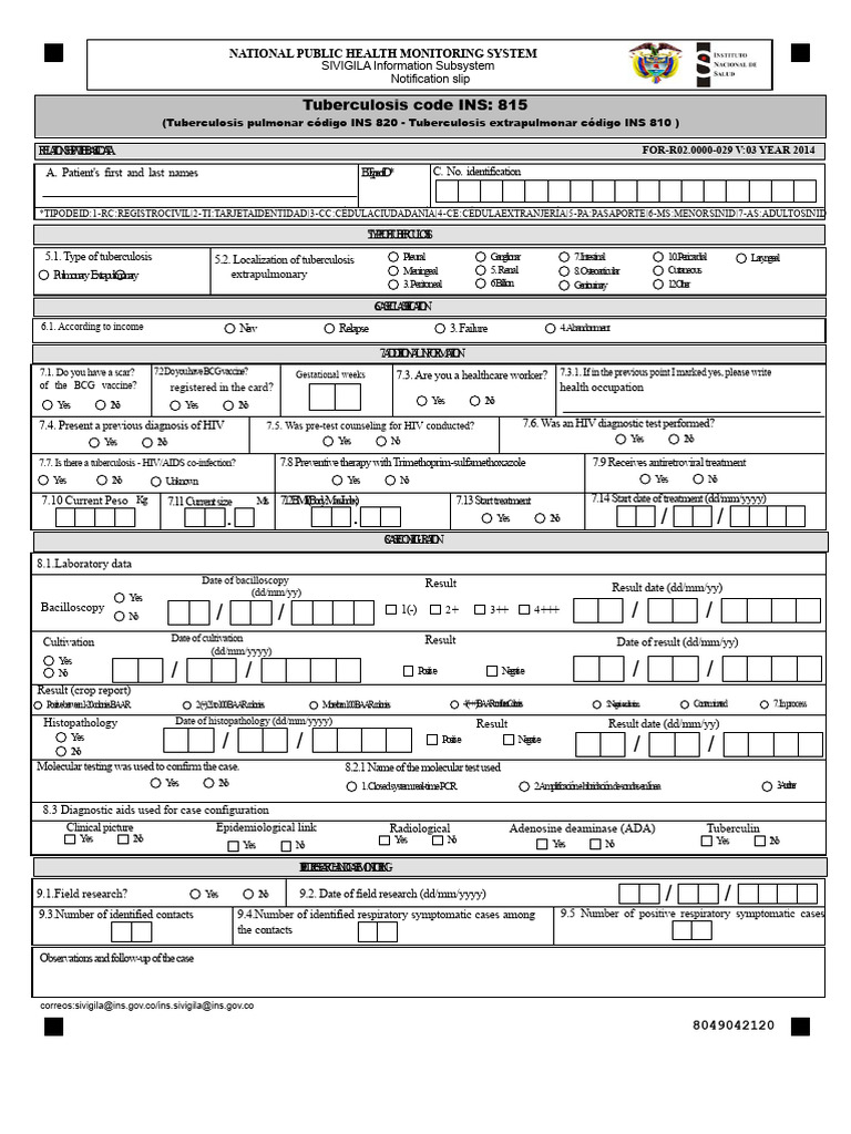 4. Tuberculosis Notification Form f815 (1) | PDF | Tuberculosis ...