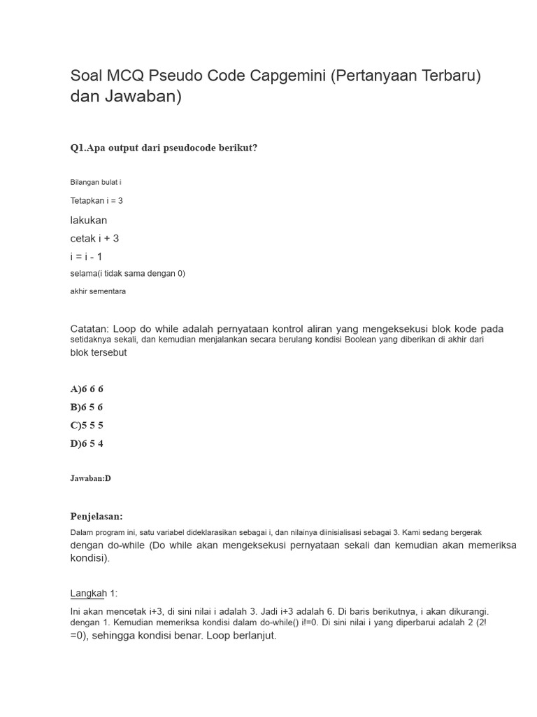 Soal dan Jawaban Pseudocode Capgemini | PDF