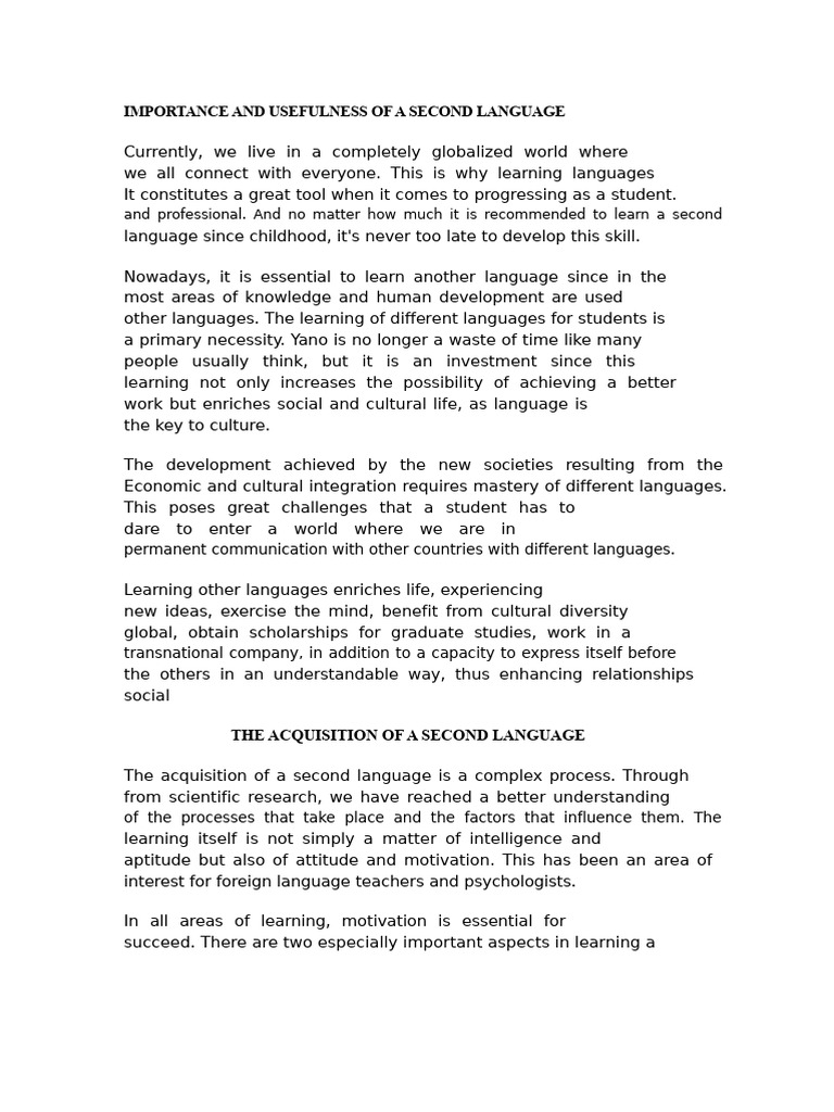 Importance and Usefulness of a Second Language | PDF | Second Language | Learning