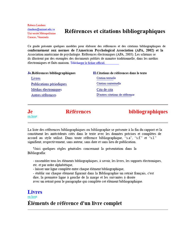 Guide APA pour références bibliographiques | PDF