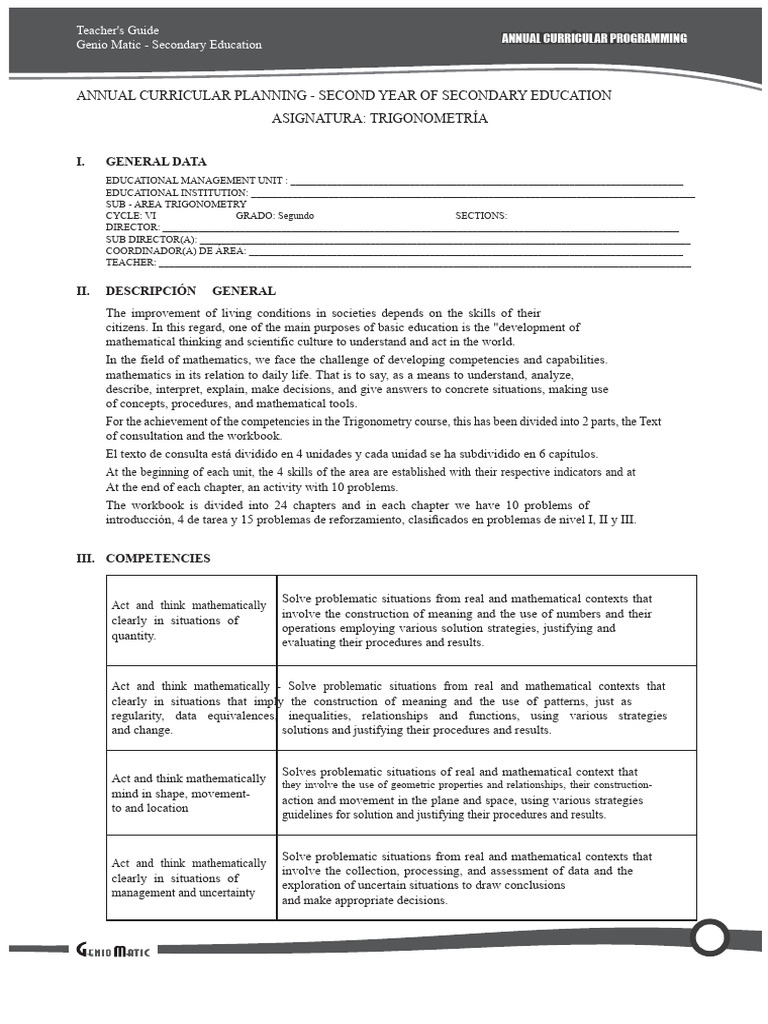Trigonometry Curriculum Guide for Teachers | PDF | Trigonometry ...