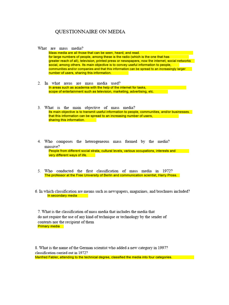 Questionnaire About The Media | PDF