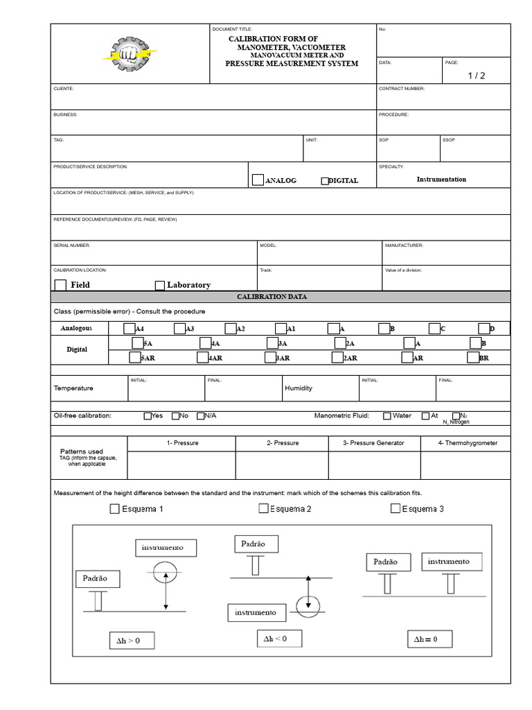 Form For Manometers, Vacuometers, Manovacuometers | PDF | Calibration ...