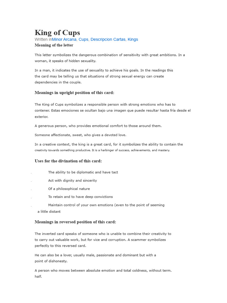 King of Cups | PDF | Tarot | Gaming Devices